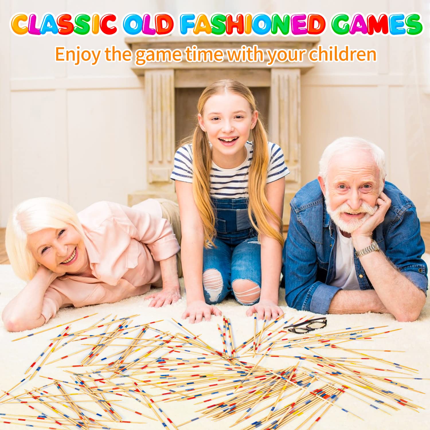 CLESDF Pick Up Sticks for Kids, 290pcs Classic Wooden Pickup Sticks Game Toys with 1 Black Bag for Family Fun Game Gift