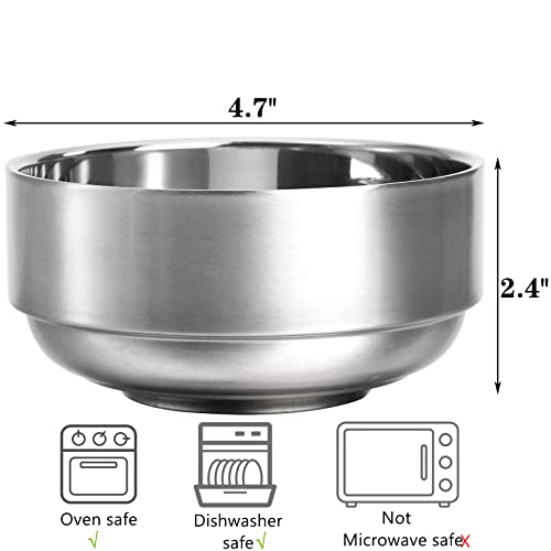 Lyellfe 6 Pack Stainless Steel Bowls, 12 Oz Unbreakable Bowl for Kids Small, 18/8 Double Walled Insulated Snack Soup Bowl for Rice, Cereal, Ice Cream, BPA-free, Dishwasher Safe