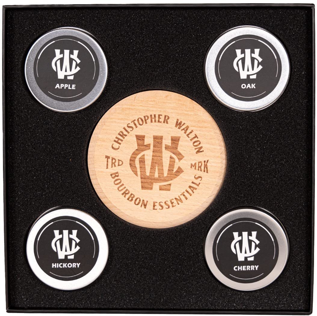 Christopher Walton - Cocktail Smoker Gift Set for the Bourbon and Whiskey Enthusiast with 4 types of Wood Chips, Cherry, Apple, Oak, and Hickory