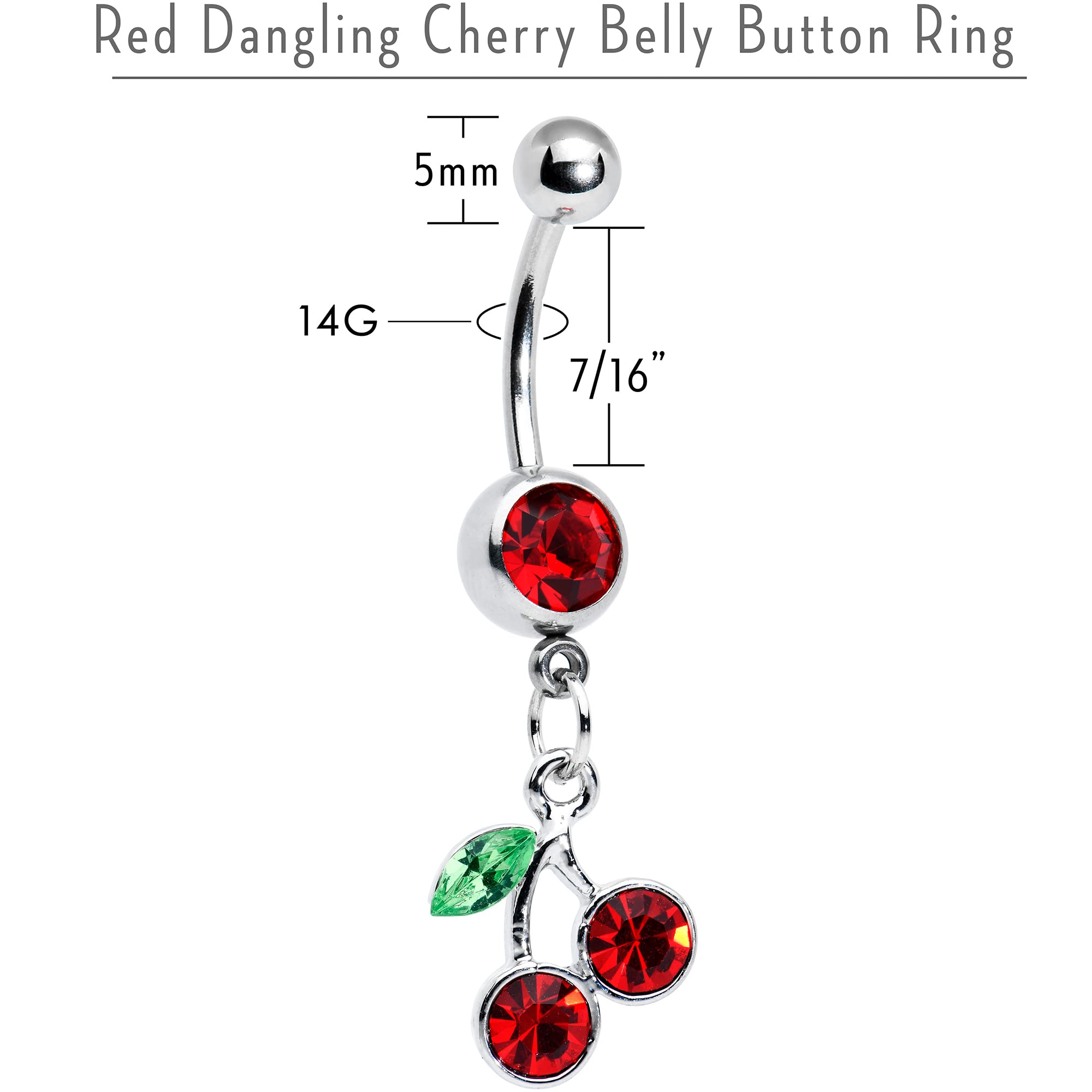 Body Candy 14G Stainless Steel No 2 Red Dangling Cherry Belly Button Ring Body Jewelry