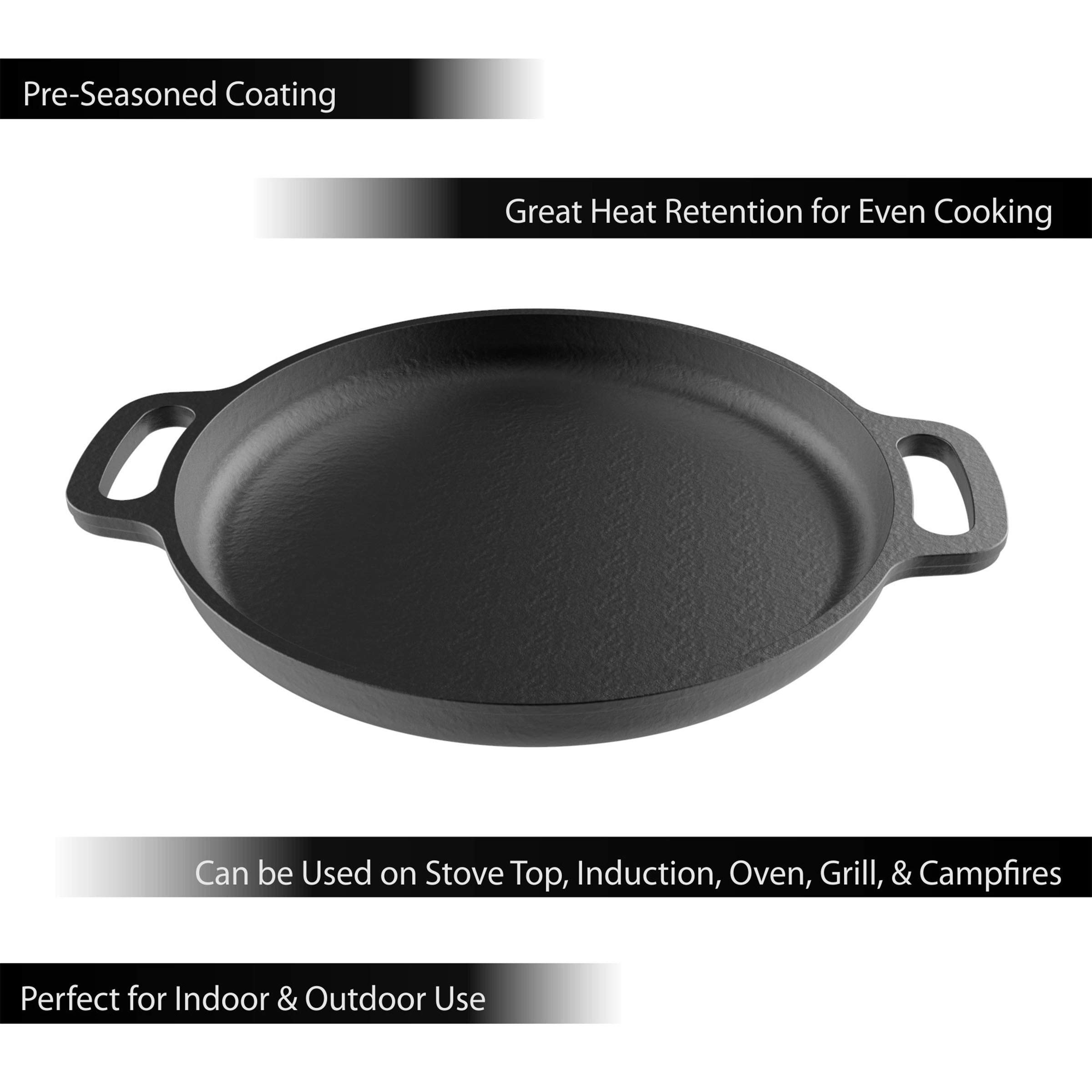 Classic Cuisine Cast Iron Pizza Pan-13.25 Pre-Seasoned Skillet for Cooking, Baking, Grilling-Durable, Long Lasting, Even-Heating Kitchen Cookware, (82-KIT1089)