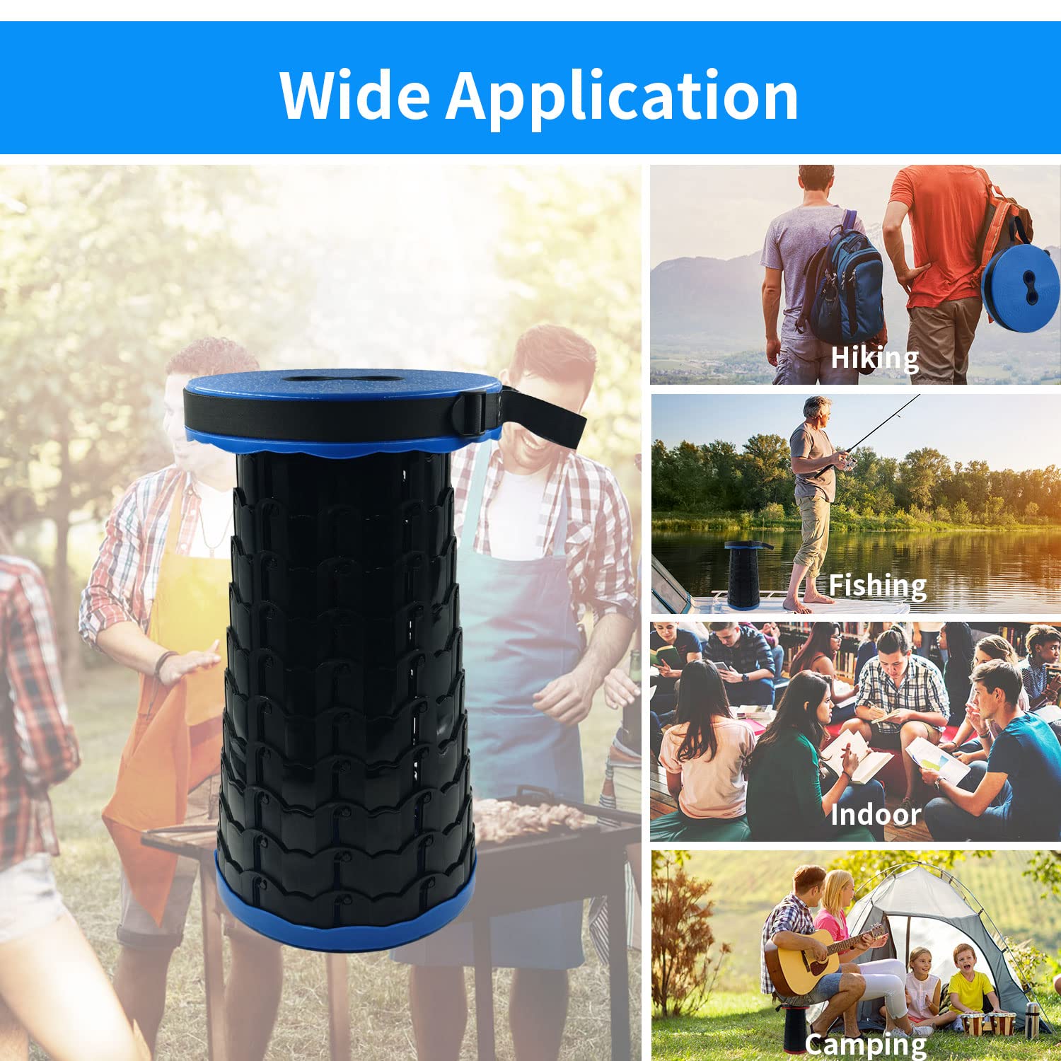 BOFA Eco Tableware Portable Telescoping Folding Stool, Blue Retractable Stool Adjustable Lightweight Camping Foldable Chairs Collapsible Stool for Outdoor Camping Fishing Hiking BBQ Gardening