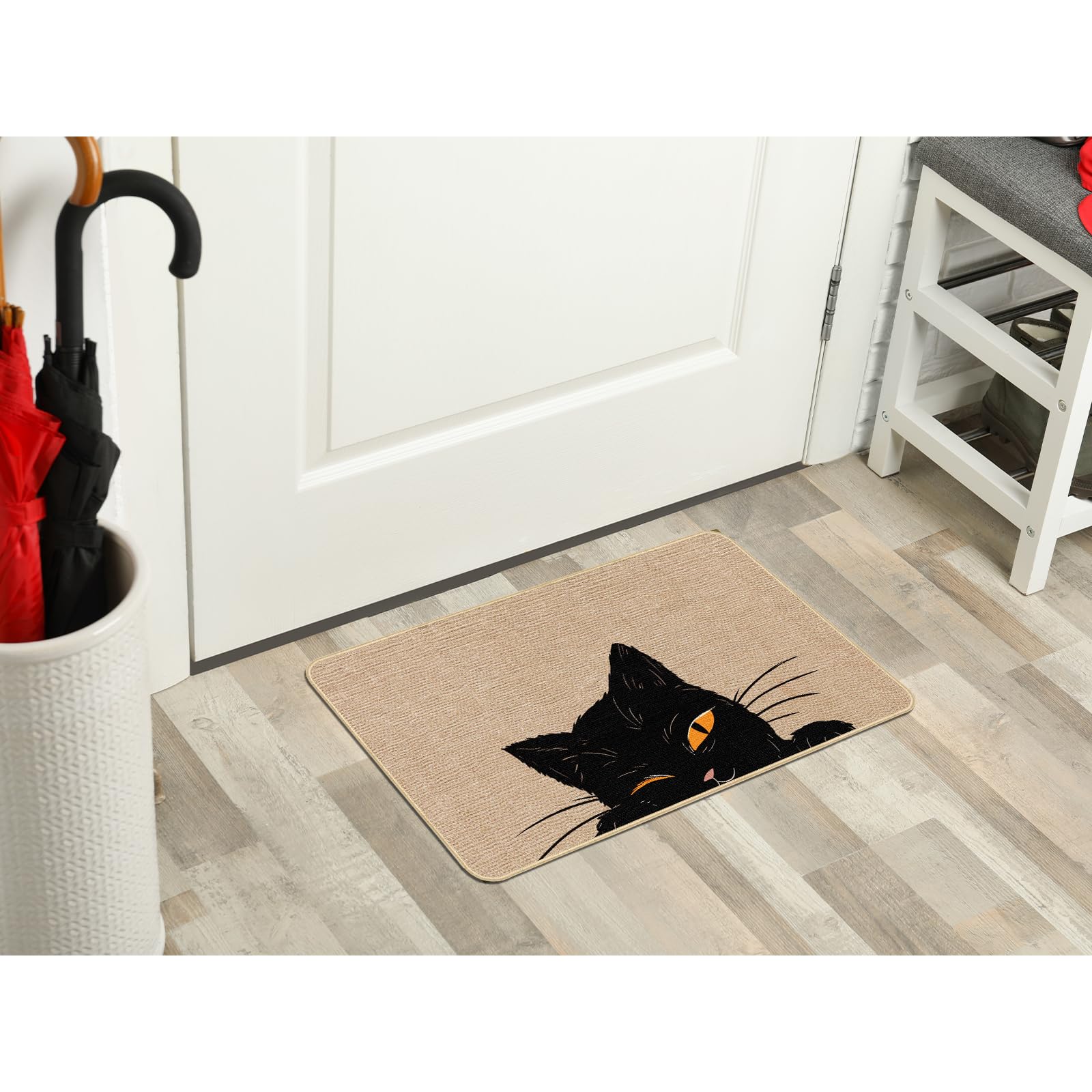 Black Cat Door Mat, Funny Cat Welcome Entrance Floor Mat, Non Slip Family Cat Decoration Indoor and Outdoor Entrance Mat 29 x 17 Inch Rubber Kitchen Doormat for Indoor Outdoor Holiday Decoration