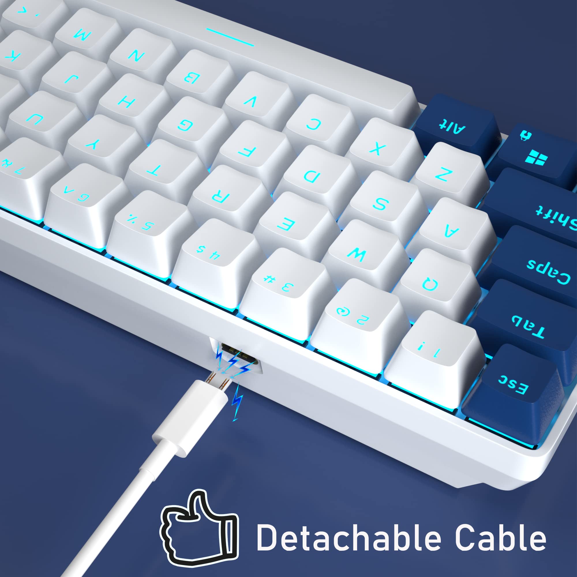 Camiysn 60 Percent Mechanical Keyboard,Compact 68 Keys Anti-ghosting with Red Switch Blue Light with Detachable Type-C Keyboard for PC Gamer Windows Laptop Mac/Xbox(Red Switch, Blue & White)