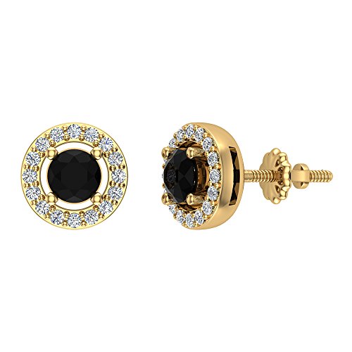 Black Diamond Earrings Halo Stud Earrings for women-men-girls 14K Yellow Gold