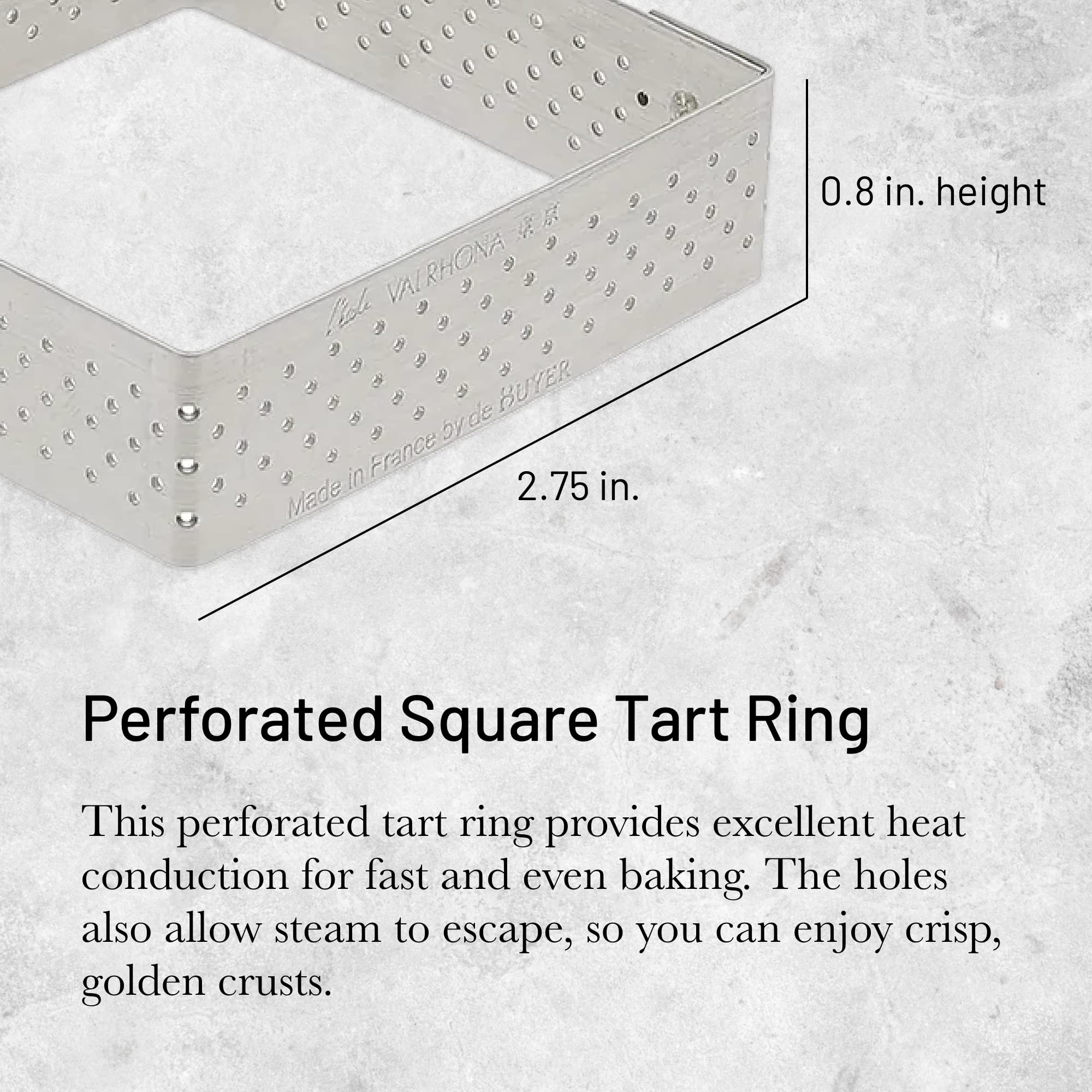 de Buyer Perforated Square Tart Ring - L: 2.75” x H: 0.8” - Perfect for Baking Beautifully Crisp Tarts - Easy to Use & Clean - Made in France