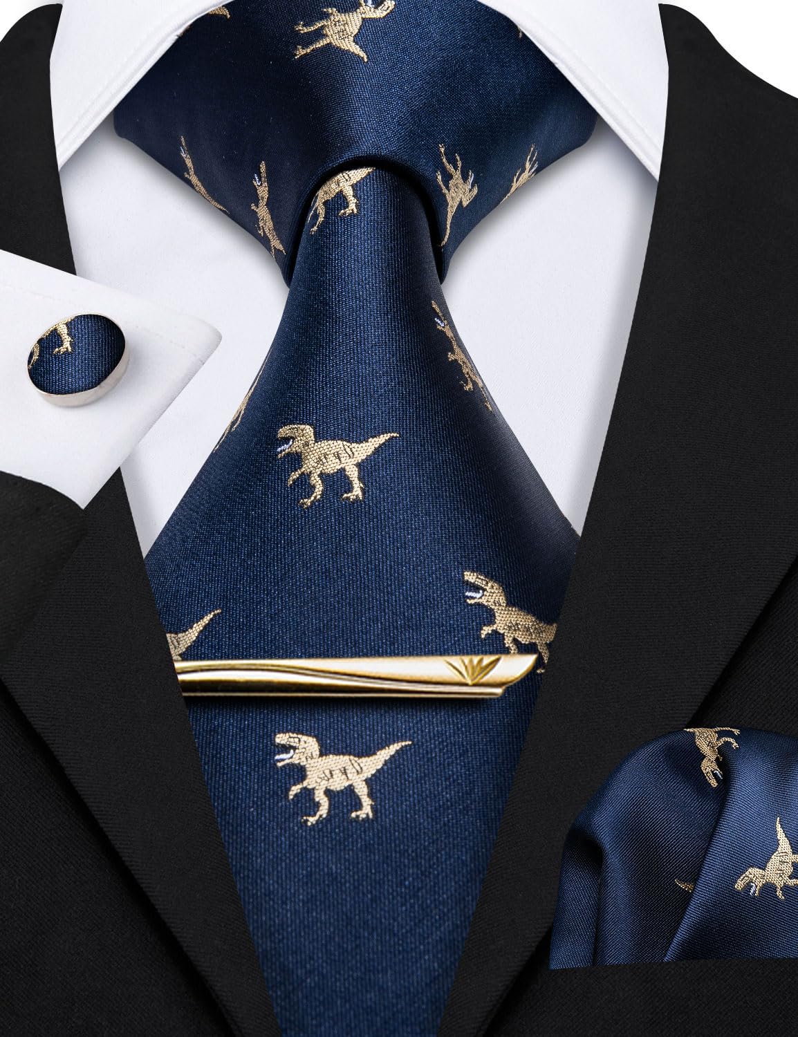 Barry.Wang Designer Blue Ties for Men Handkerchief Cufflink and Tie Clip Necktie Set Fashion