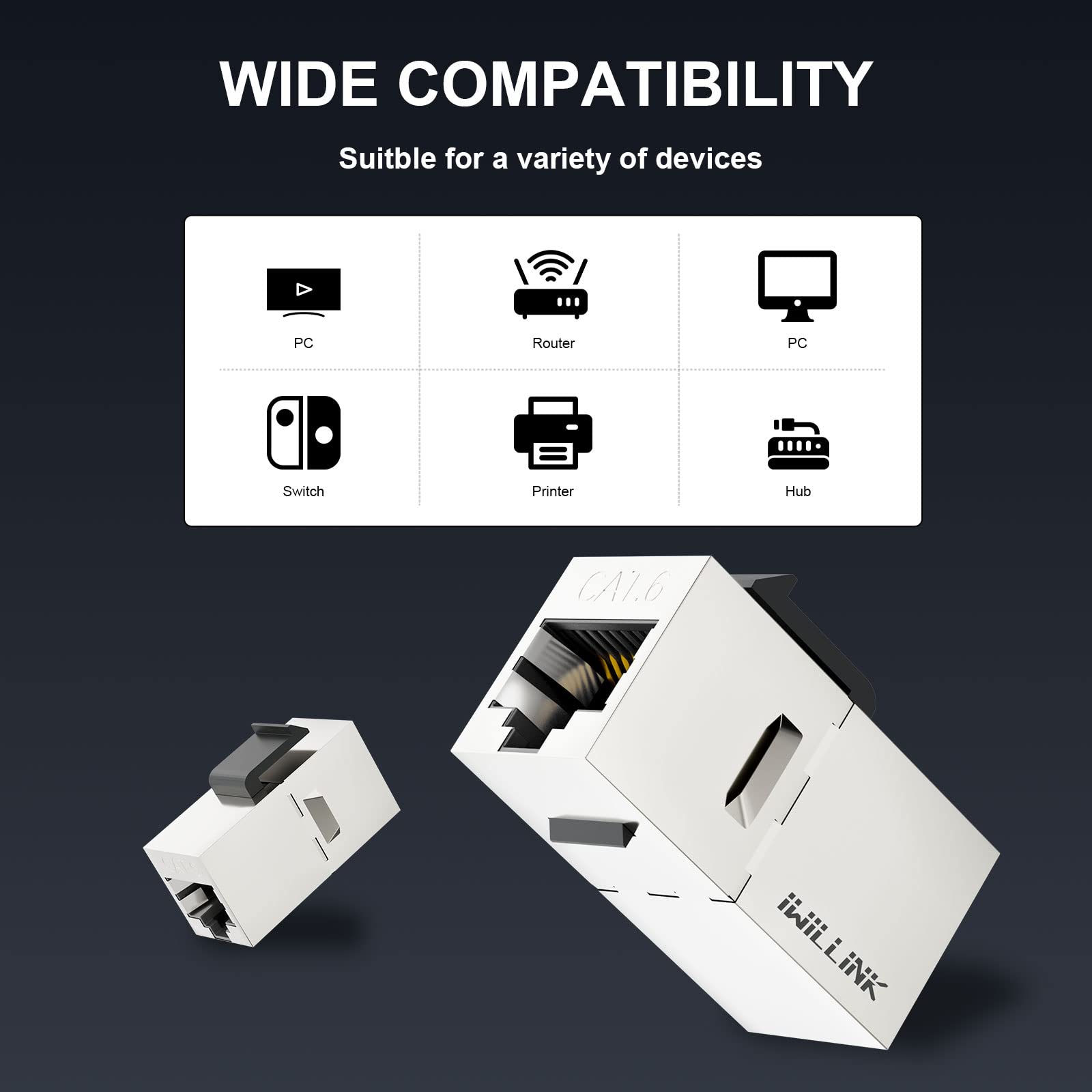 iwillink Cat6 Coupler RJ45 Cat6 Shielded Coupler 25-Pack, Ethernet Coupler, Female to Female Cat6 Keystone Jack, STP Keystone Insert Inline Coupler, Silver