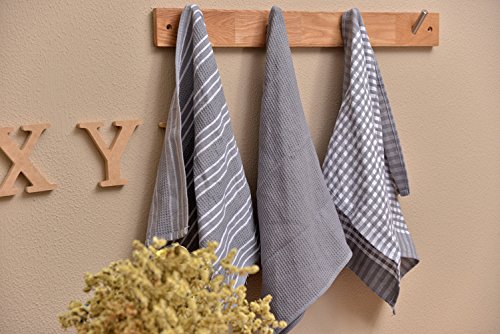 Classic Kitchen Towels, 100% Natural Cotton, The Best Tea Towels, Dish Cloth, Absorbent and Lint-Free, Machine Washable, 18 x 25 Inch, 3 Pack, White with Grey Stripe