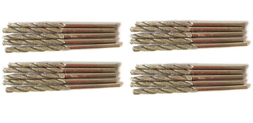 Diamond Drill Bit Set 2mm 20 Pieces Compatible with Dremel Collet Included Twist Tip Jewelry Beach Sea Glass Shells Gemstones Lapidary Ornament Bracelet Necklace Arts Crafts 5/64 inch