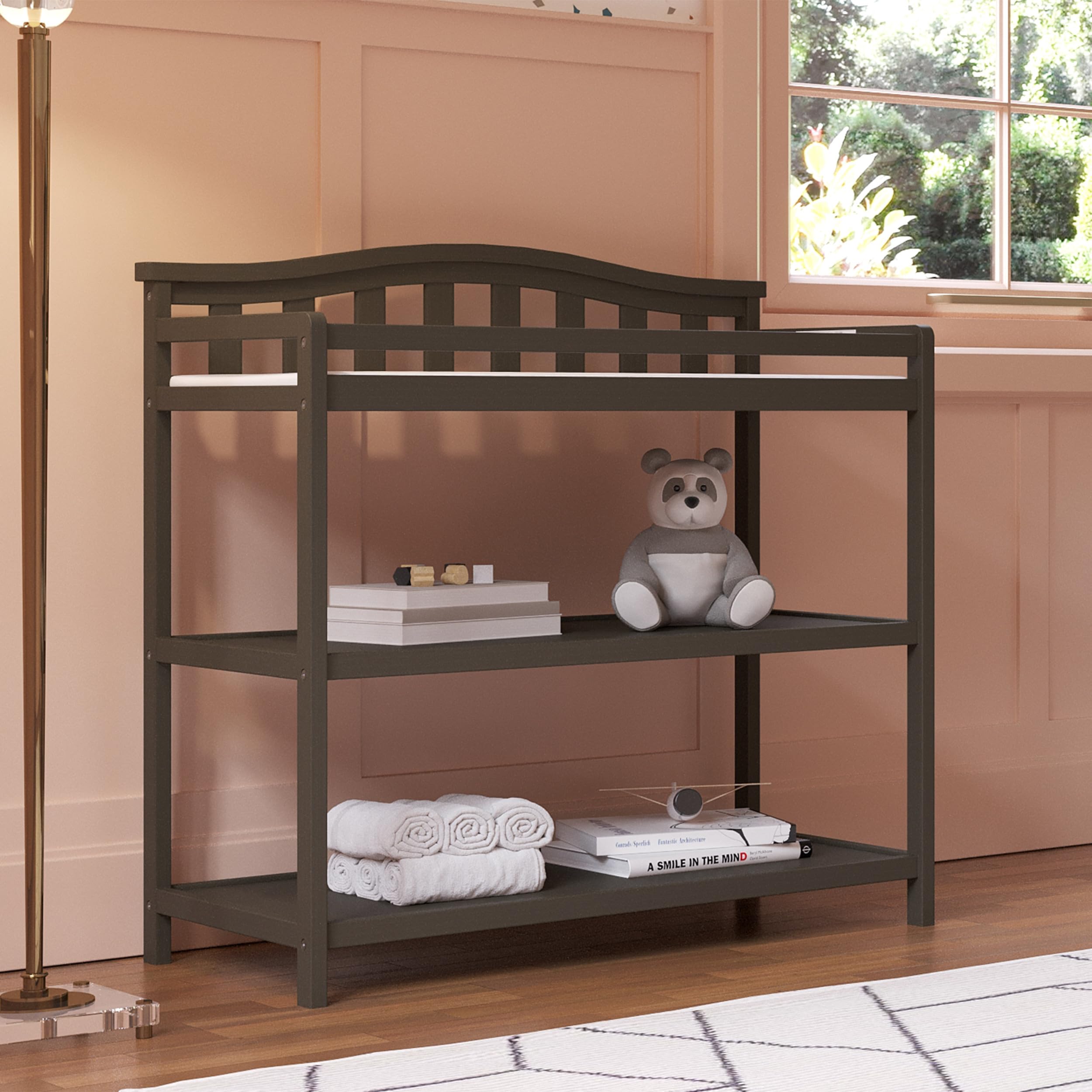 Child Craft Arch Top Infant Changing Table, Water-Resistant Pad and Safety Strap, Anti-Tip Kit Included to Prevent Tipping, Non-Toxic, Baby Safe Finish (Dusty Heather)