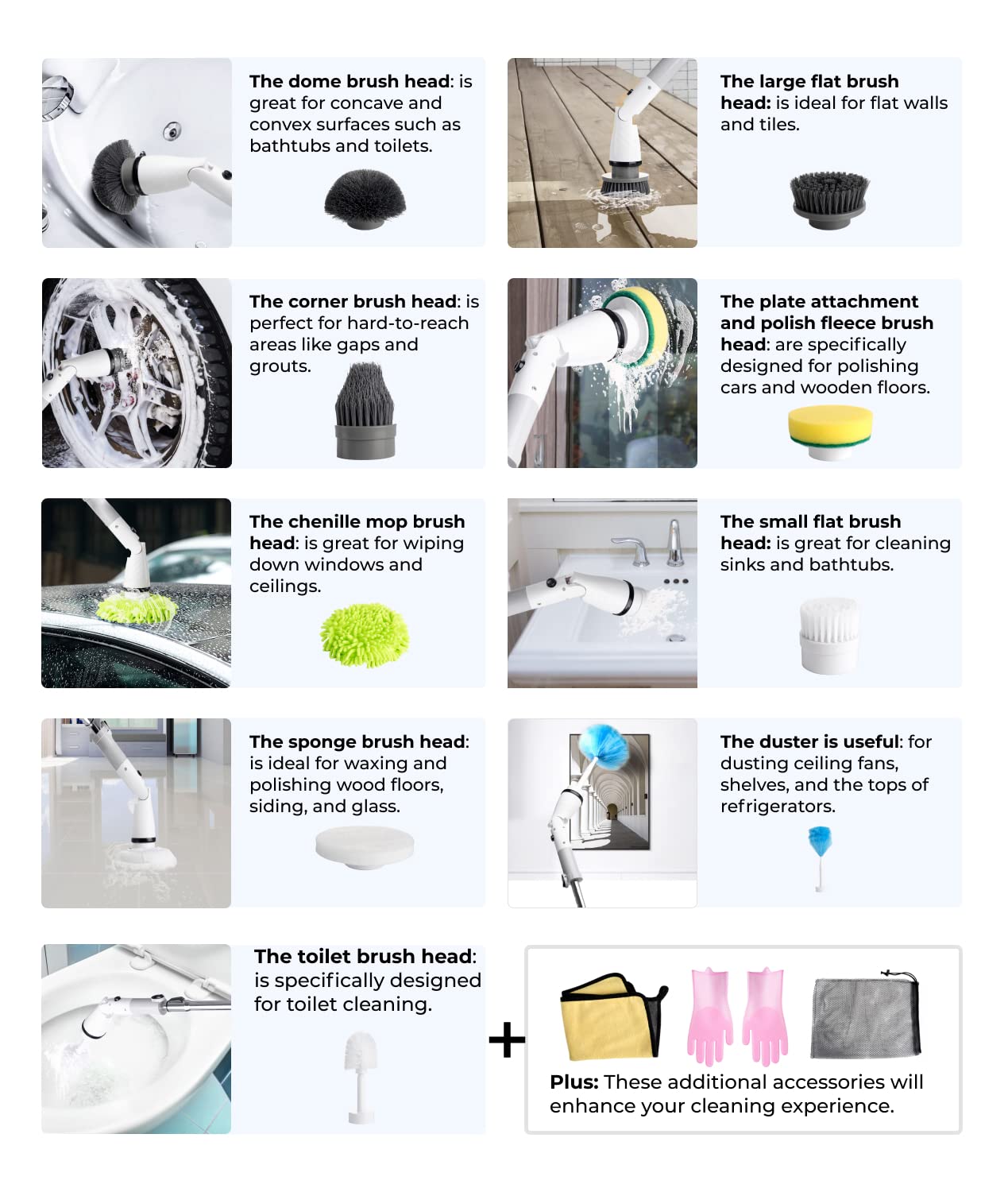 Electric Spin Scrubber, Cordless Bathtub Power Scrubber with Long Handle & 9 Replaceable Heads, Detachable As Short Handle, Shower Cleaning Brush Household Tools for Bathroom & Tile Floor, Car.