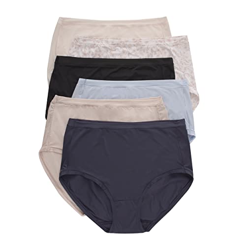 Hanes Women's ComfortFlex Fit Stretch Briefs Panties, Cooling Microfiber Underwear, 6-Pack (Colors May Vary), Assorted, 1 pack, X Large
