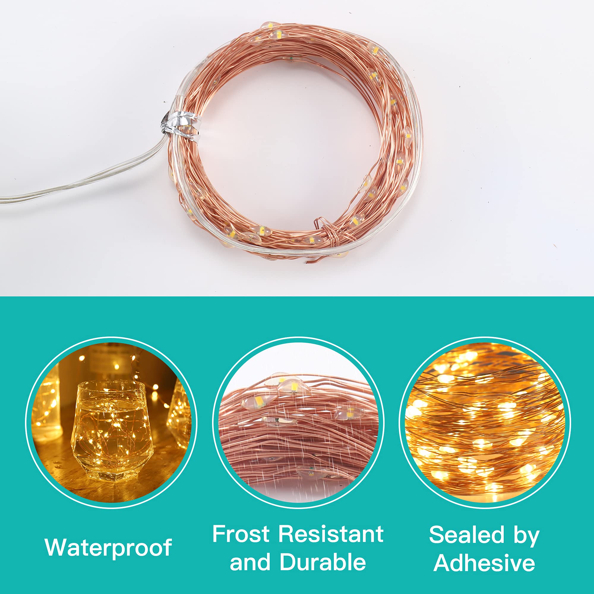 Whalegend Outdoor Lights 2 Pack 33ft 100LED Battery Powered Copper Wire String Lights 8 Modes with Remote Control for Bedroom Christmas Party Home Wedding Decorations Garden Indoor Decor Warm White