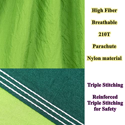 Camping Hammock Double & Single Portable Hammocks Ultralight Nylon Parachute Hammocks with 2 Tree Straps for Backpacking, Travel, Beach, Backyard, Camping, Hiking (Medium, Green Black & Grey)