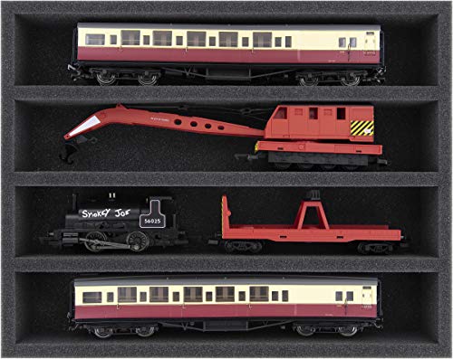 Feldherr Storage Box FSLB055 for Model Railway locomotives, Wagons and Vehicles - 4 Slots for H0 Gauge Horizontal, Amount:2 pcs.