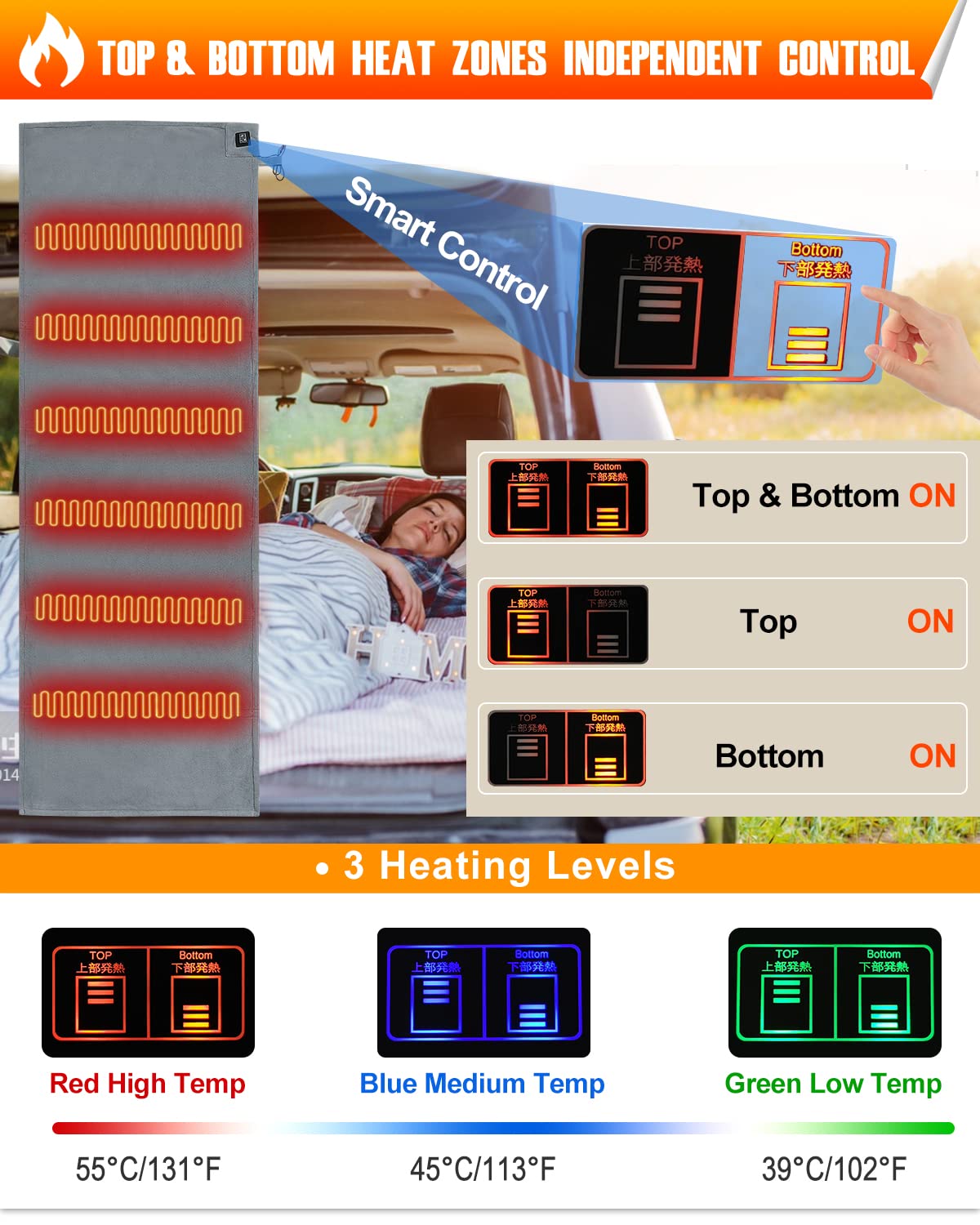 Camping Heated Sleeping Bag Pad - Battery Operated Heating Pad Rechargeable USB Powered Heater for Outdoor Tent