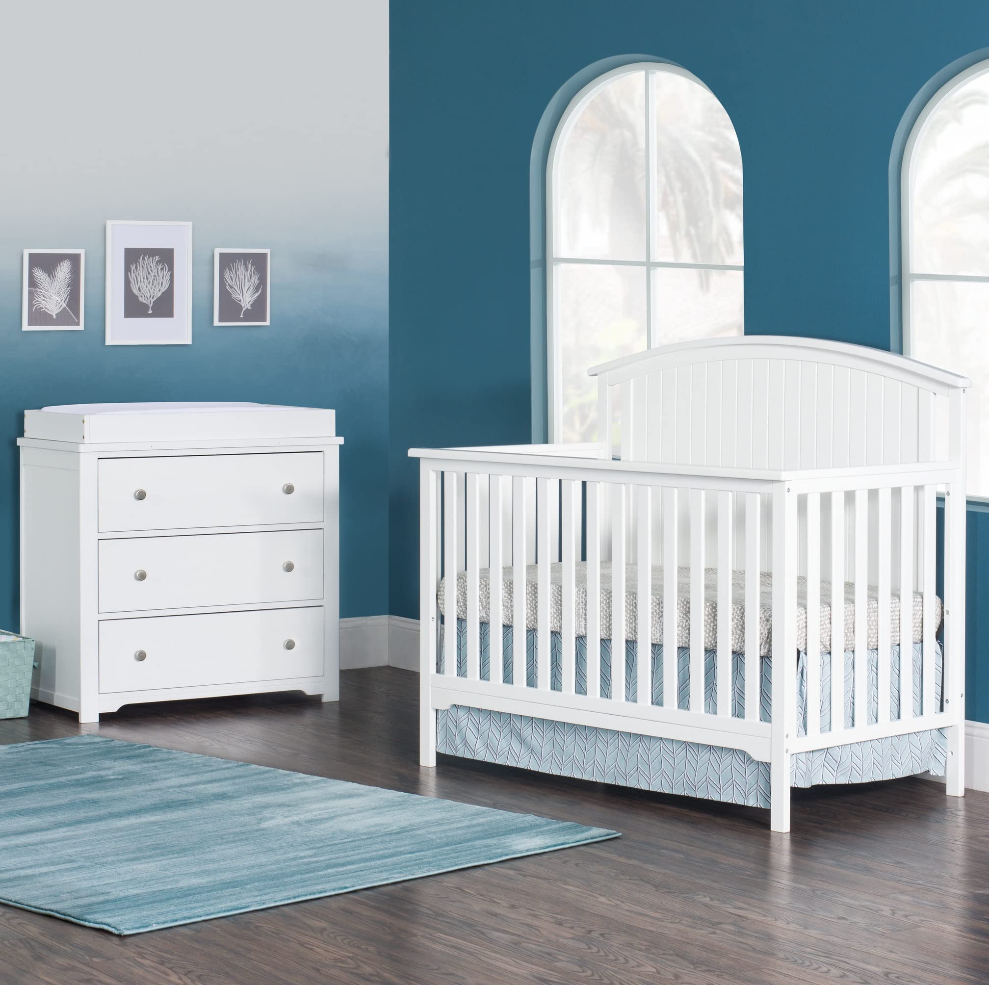 Child Craft Cottage Curve Crib and Dresser Nursery Set, 3-Piece, Includes 4-in-1 Convertible Crib, 3 Drawer Dresser, and Changing Table Topper, Grows with Your Baby (Dapper Gray)