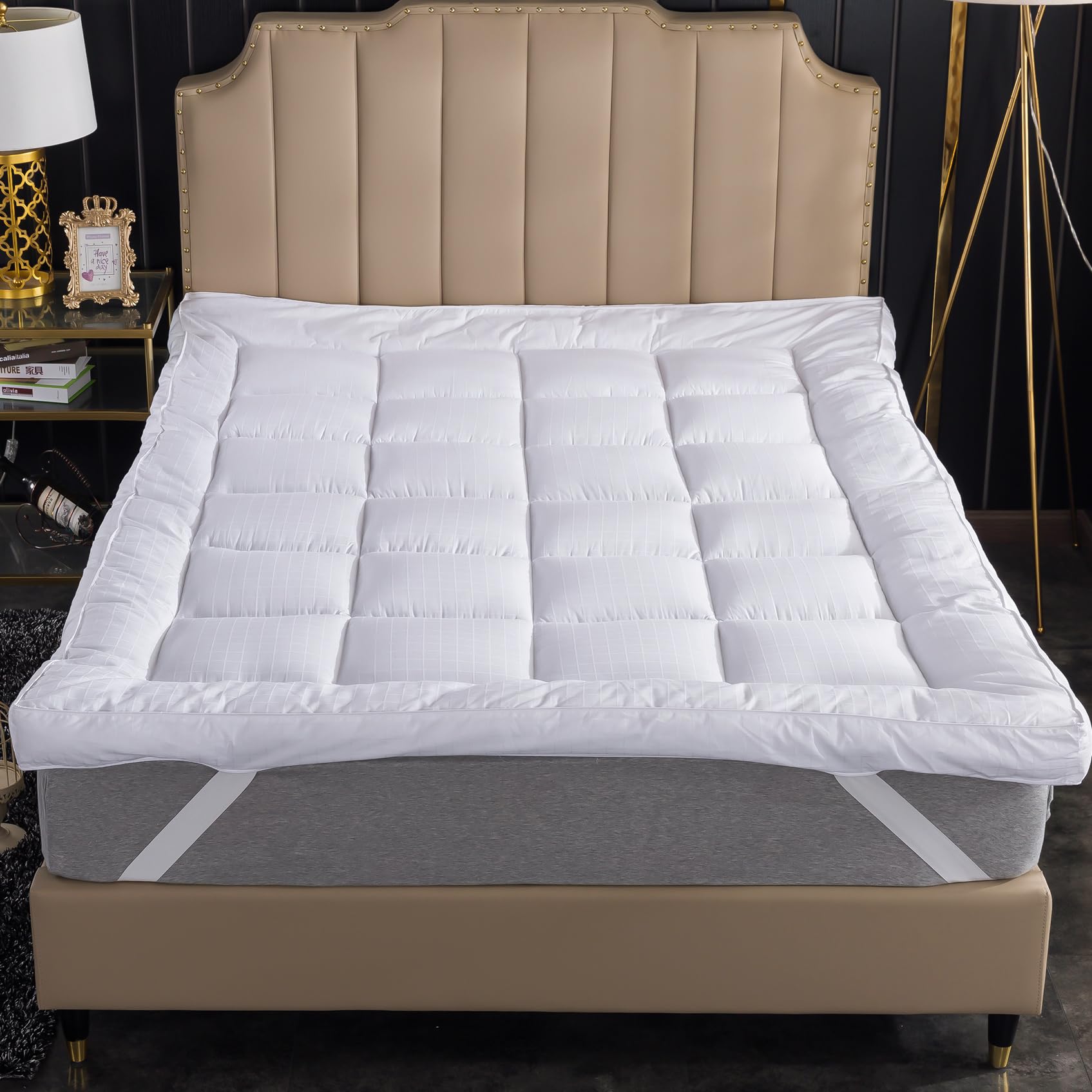 Extra Thick Twin XL Mattress Topper Dorm Bedding. Breathable Cooling Mattress Pad Cover.100% Cotton Pillow Top Quilted Mattress Protect Bed Mattress Topper1400GSM Soft Down Alternative Fill (39x80'')