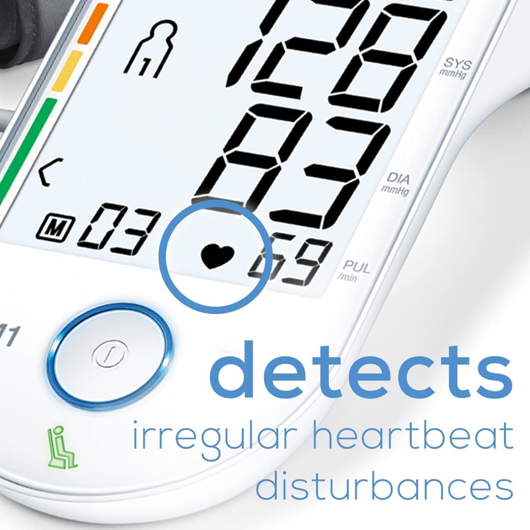 Beurer BM55 Blood Pressure Machine β XL Backlit Display, Arrhythmia Alarm, Portable Storage Kit, 2 Users, Automatic Blood Pressure Cuff, Resting Indicator β Blood Pressure Monitor Batteries Included
