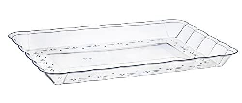 Plastic Serving Trays 9" X 13" Rectangle Serving Platters 4-Pack Clear Party Tray Durable Serving Platter - Disposable Serving Food Tray - Rectangular Cake, Fruit, Cookie Tray - Posh Setting