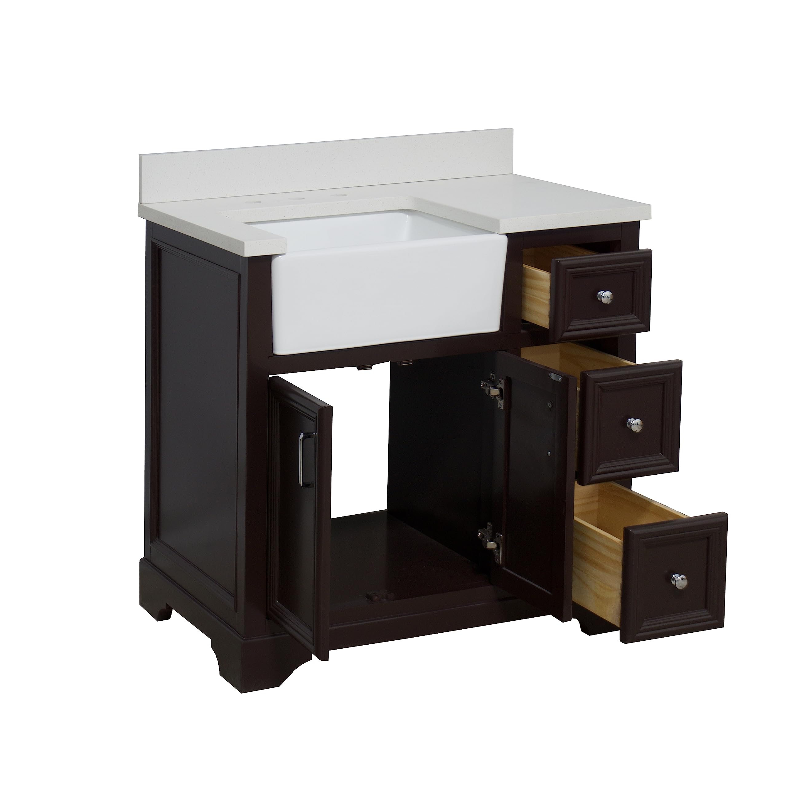 Kitchen Bath Collection Zelda 36-inch Farmhouse Vanity (Quartz/Weathered Gray): Includes Weathered Gray Cabinet with Stunning Quartz Countertop and White Ceramic Farmhouse Apron Sink