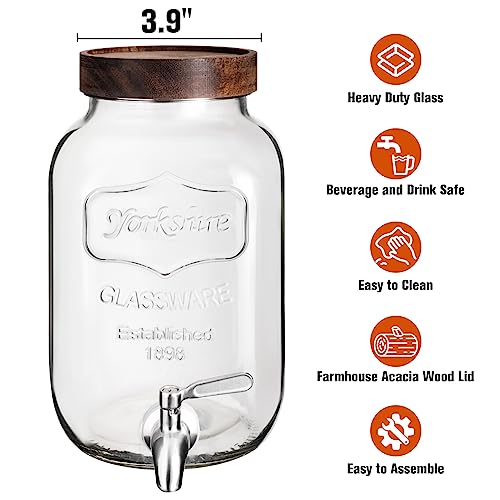 Mustry Glass Drink Dispenser for Parties, 1 Gallon Beverage Dispenser with Spigot Solid Stainless Steel, Used as Lemonade Dispenser Sun Tea Jar Kombucha Jar