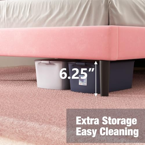Daznzn Full Size Upholstered Platform Bed Frame, Velvet Bed Frame with Stitched Headboard and Strong Wooden Slat Support, Easy Assembly, No Box Spring Needed, Non-Slip and Noise-Free, Pink