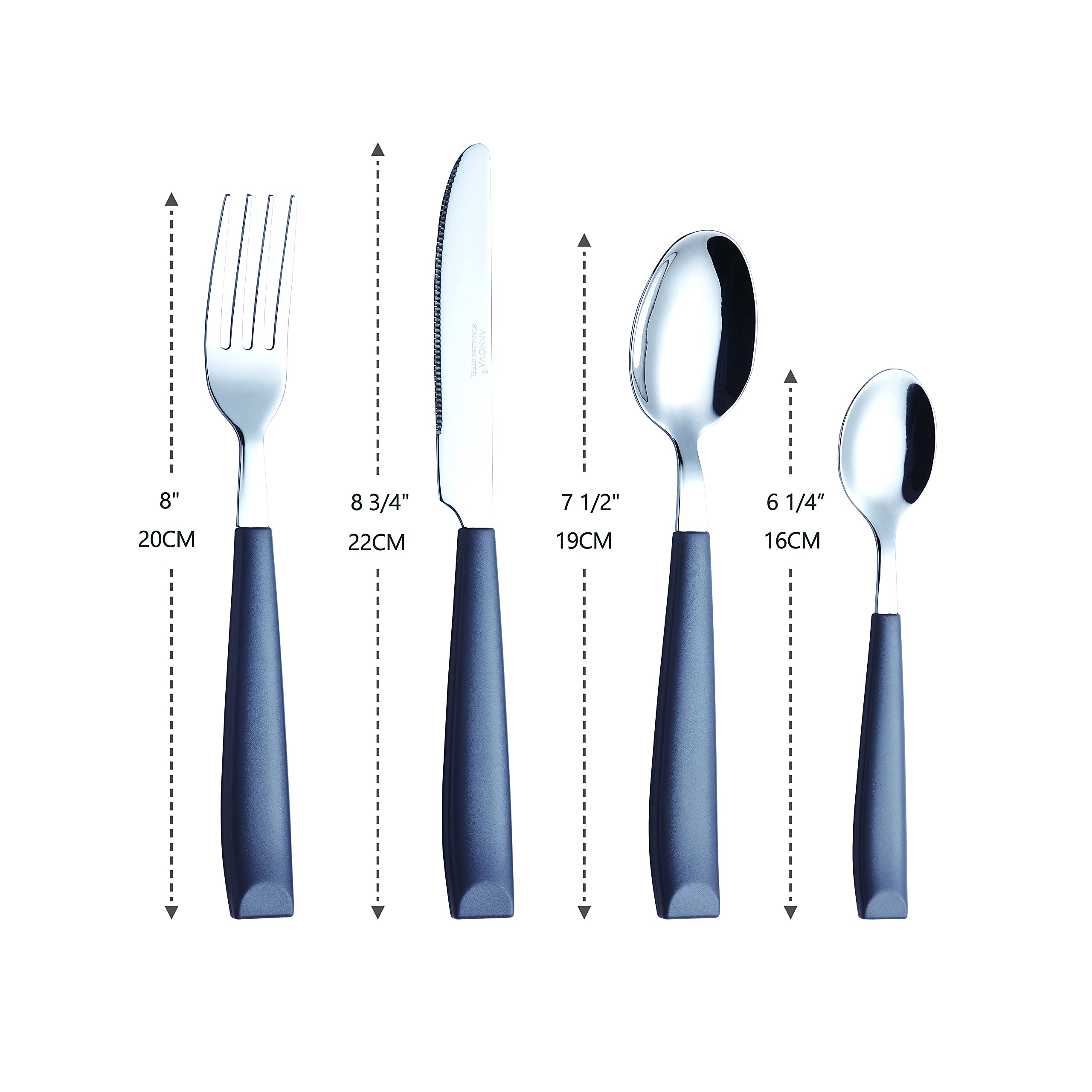 EXZACT Cutlery Set Coloured 16PCS - Stainless Steel with Plastic Wide Handles β Comfortable to Hold - 4 x Forks, 4 x Dinner Knives, 4 x Dinner Spoons, 4 x Teaspoons β Service for 4