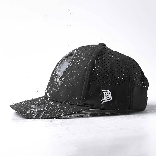 Branded Bills Bare Curved Performance Hat, Black, Fits 7-8, with Flexfit Sweatband, Adjustable Velcro Closure, Fitted Style | Lightweight, Comfortable Stretch, Quick Dry & Water Repellent Baseball Cap
