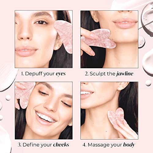 PLANTIFIQUE Gua Sha Rose Quartz Tool for Face Anti Aging Massage Tool - GuaSha Tool for Face - Facial Skin Care Products - Face Massager for Your Skincare Routine