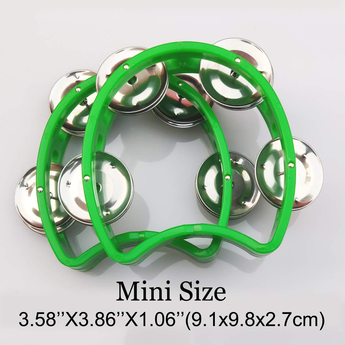 Bealuffe Tambourine Mini Hand Bell Percussion Musical Instrument Small Tambourine (Green 2 Pack)