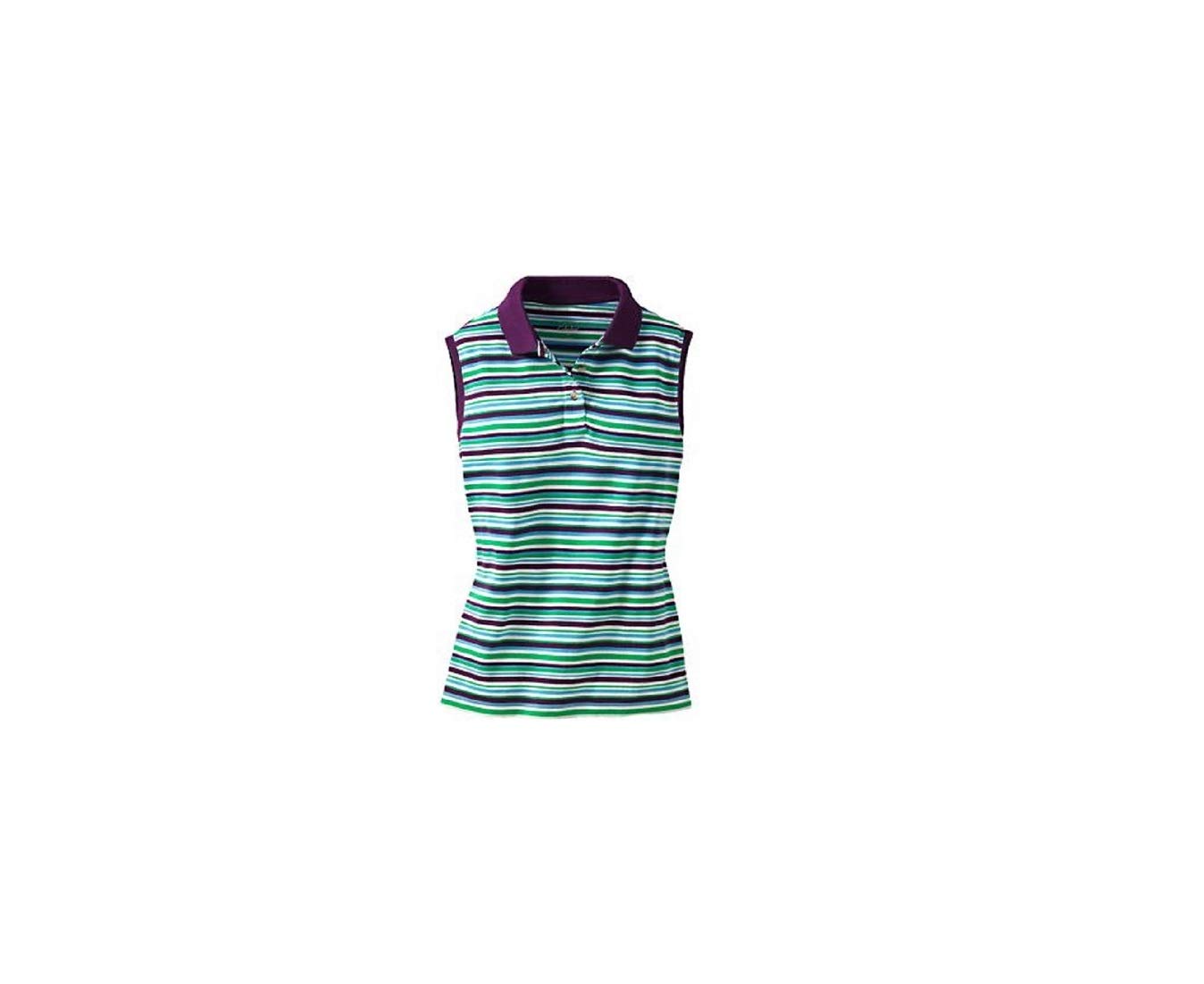 Cabela's Spring Creek Sleeveless Magnum Pique Polo Royal Purple Stripe Size Medium