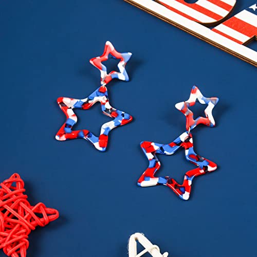 Madison Tyler Americana Collection 4th of July Jewelry, Red White and Blue Plexi Double Star Drop Dangle Post Earrings for Women. (Double Star Earrings)