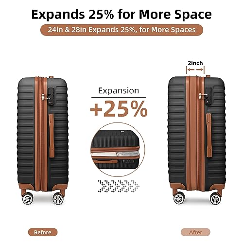 LARVENDER Luggage Sets 4 Piece, Expandable(Only 24"&28") ABS Suitcase with 360° Spinner Wheels, Durable Luggage Sets Clearance Carry On Luggage Suitcase Set For Women Men, Black