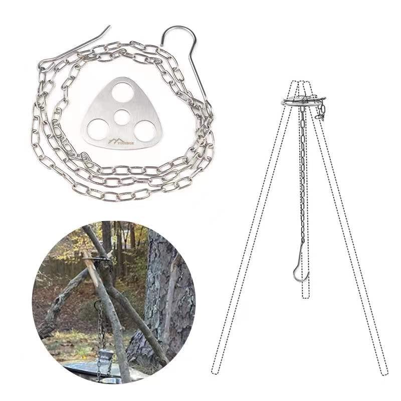 Camping Tripod Board, YOUEBGE Outdoor Cooking Tripod, Turn Branches into Campfire Tripod, Portable Camping Gadget with Adjustable Chain for Picnic Hanging Pot Cookware Accessory with Storage Bag