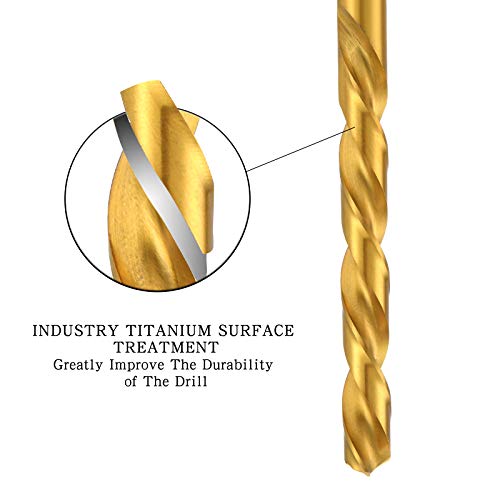 HUAZHICHUN Titanium Twist Drill Bit Set - 16 Pcs Hex Shank High Speed Steel for Wood Plastic Aluminum Alloy, Quick Change, 1/16"-1/2" ,with Indexed Storage Case