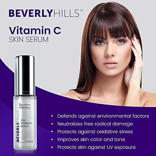Beverly Hills Vitamin C Serum for Face, Unisex, Skin Serum, Hydrating and Protective, Soothes Irritation, 25% Vitamin C, 1 oz