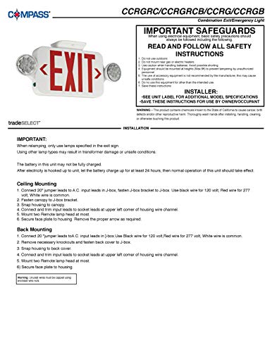 HUBBELL CCR, Remote Compatible Combination Outdoor Emergency Light and Red Letter Exit Sign, with 120/277VAC, 60Hz Input, 2 Fully Adjustable LED Lamps, 18 in x 2 in x 8.2 in, White
