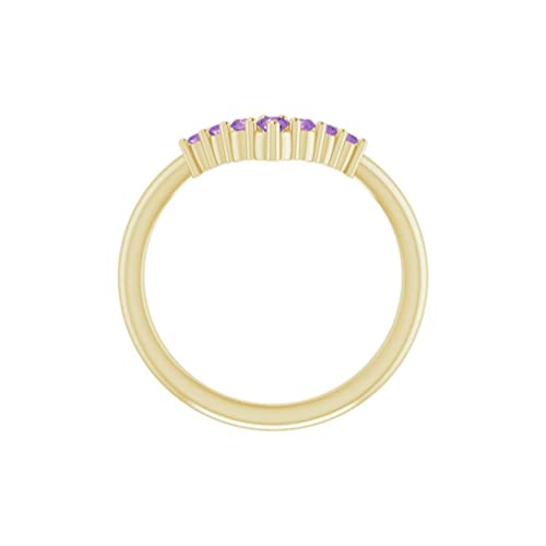 Bonyak Jewelry 14k Yellow Gold Amethyst Graduated V Ring Elegant, Size 7