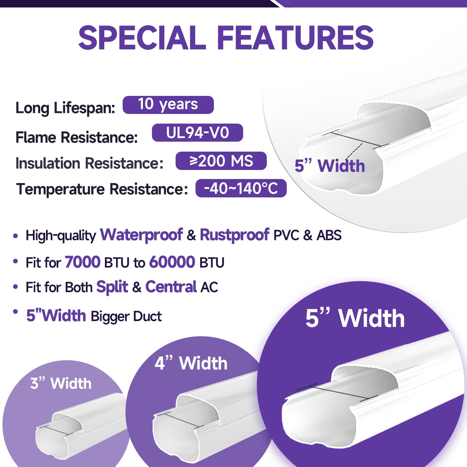 Cestluck 5'' 11 Ft Mini Split Line Set Cover Kit, PVC Decorative Pipe Line Cover Kit for Mini Split Air Conditioner, Central AC and Heat Pumps