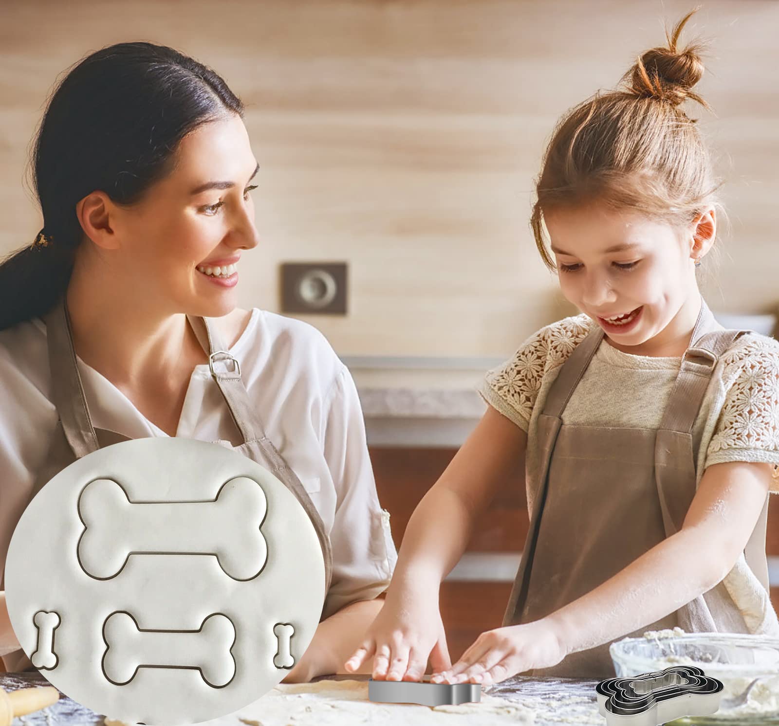Dog Bone Cookie Cutter Set - 6 Piece Stainless Steel Shaped Cookie Cutters Molds for Baking, Holiday Celebration, DIY