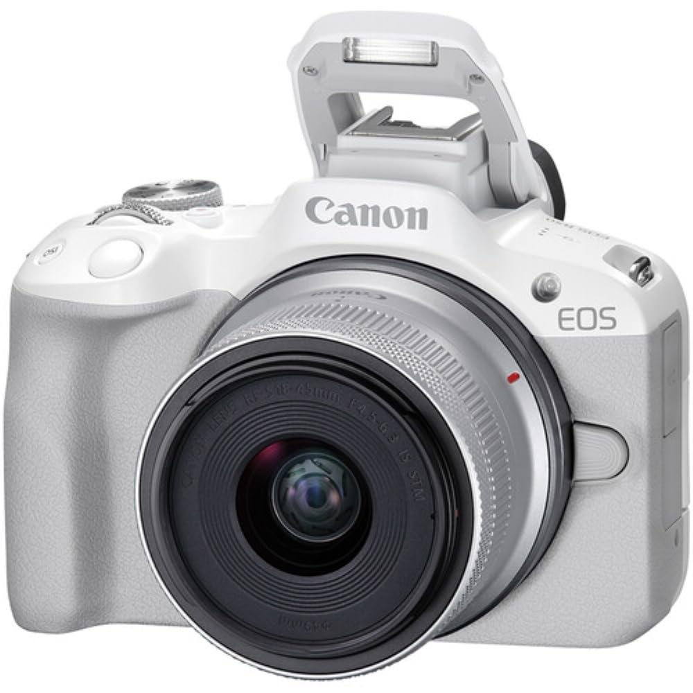 Canon EOS R50 Mirrorless Camera with 18-45mm Lens | White Bundled with 64GB Memory Card + 49mm UV Filter + Camera Case with Rain Cover + Microfiber Cleaning Cloth (5 Items)