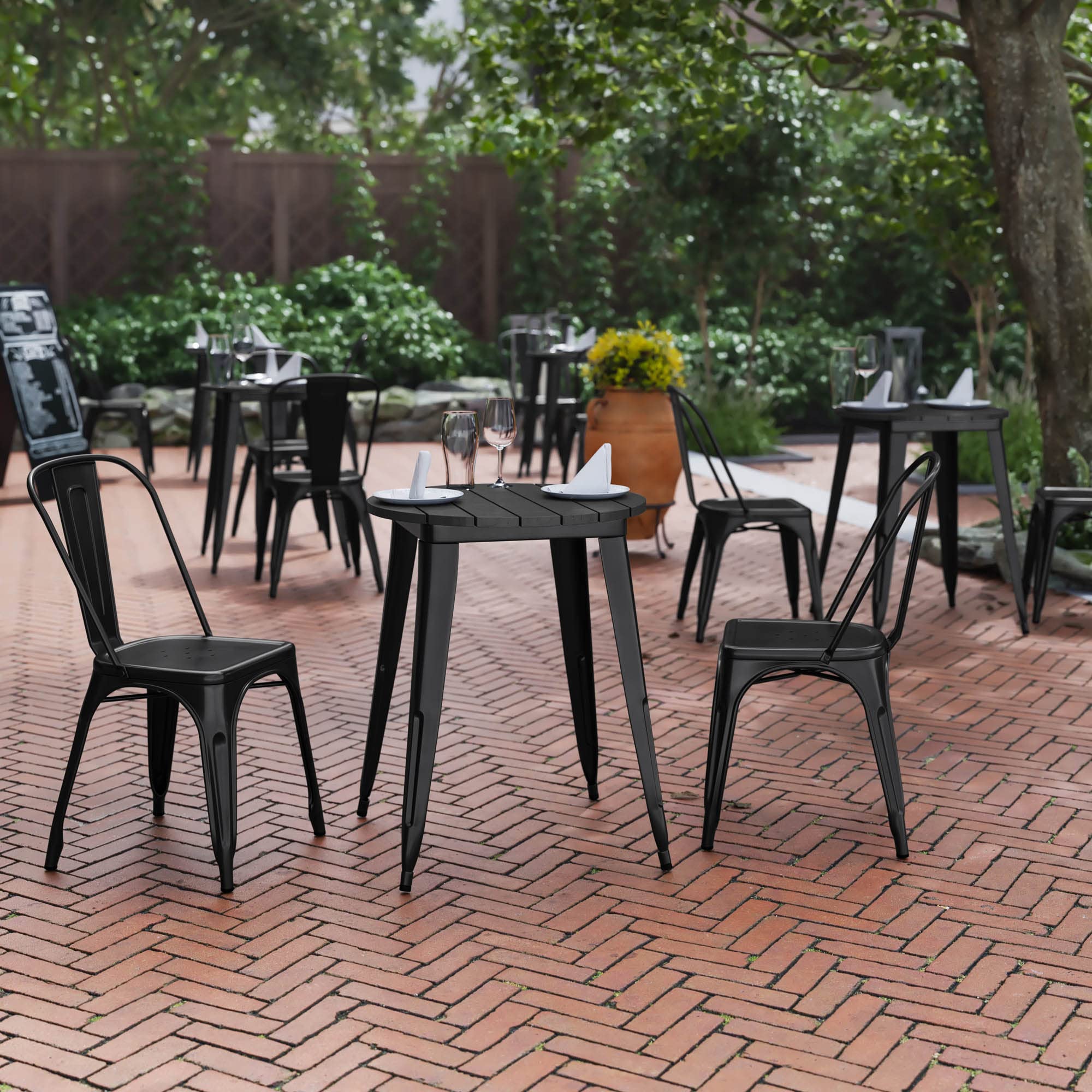 Flash Furniture Declan Commercial Outdoor Dining Table, All Weather Poly Resin Top with Steel Base, 23.75" Round, Black/Black