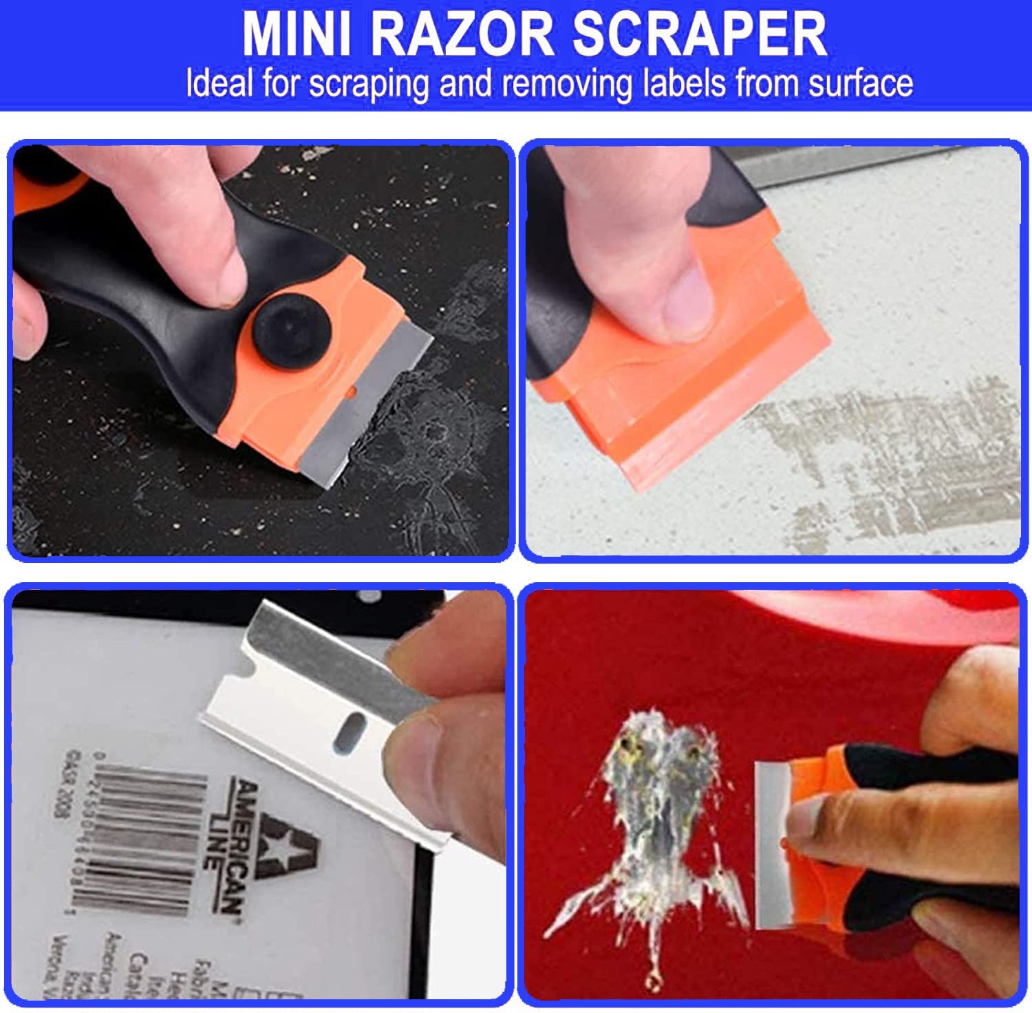Razor Blade Scraper, 2-in-1 Scraper Tool with 10Pcs Plastic Blades and 10Pcs Metal Blades, Multi-Purpose Cleaning Razor Scraper for Decals, Stickers, Labels, Caulk, Adhesive, Paint Removal