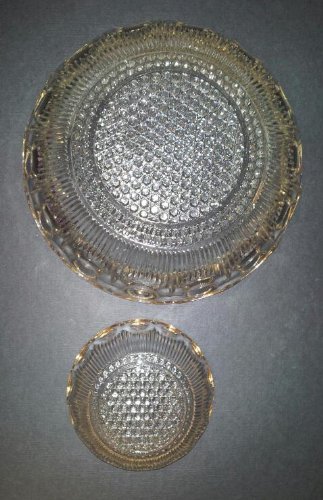 Bartlett Collins - Manhattan - Clear & Gold Rim -7 pc Glass Berry Bowl Set Bullseye Cane