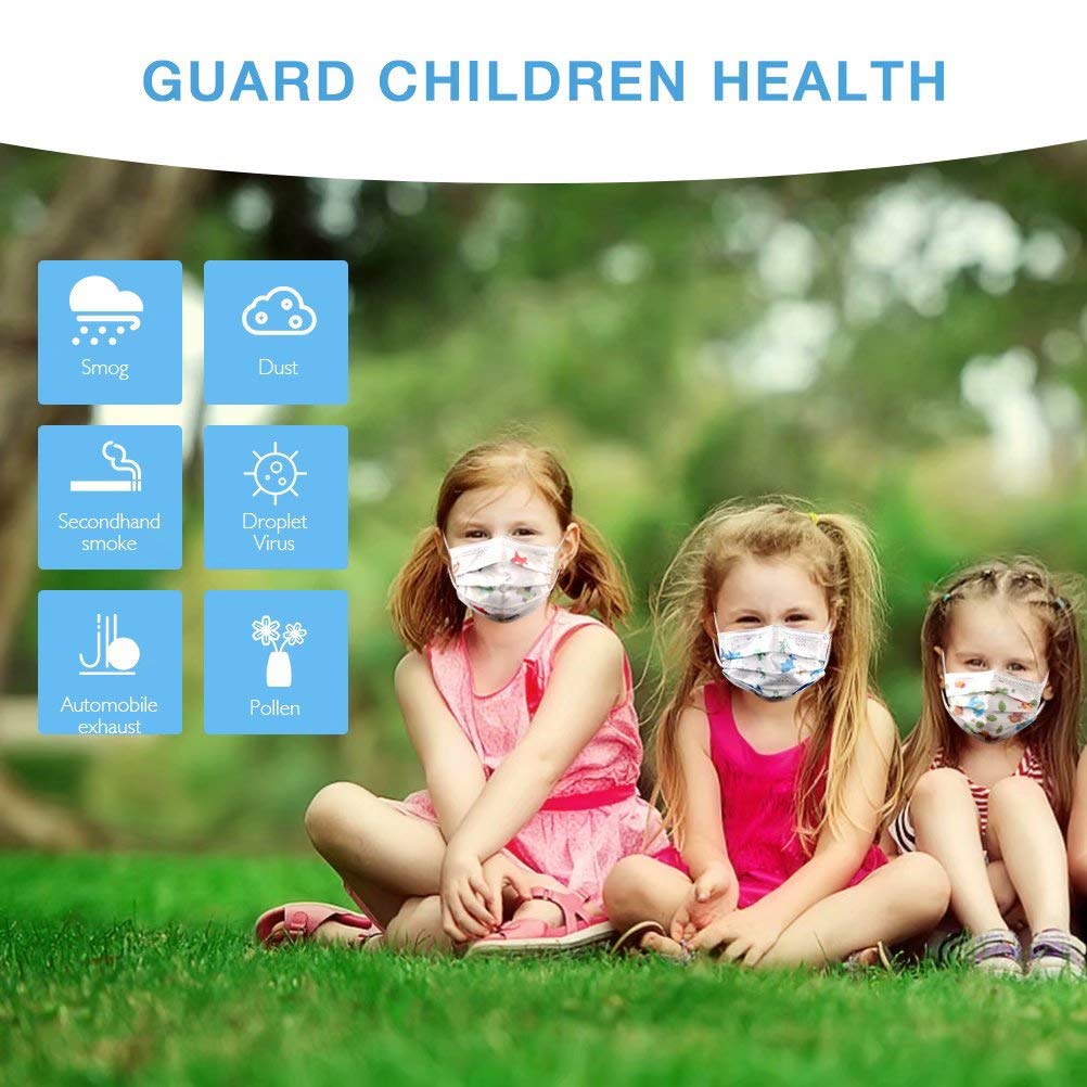 Children Disposable Face Mask - 3Ply Filter No-woven Disposable Face Mask for Kids, Breathable Protective Safety Masks (4 Pattern, 50pcs)