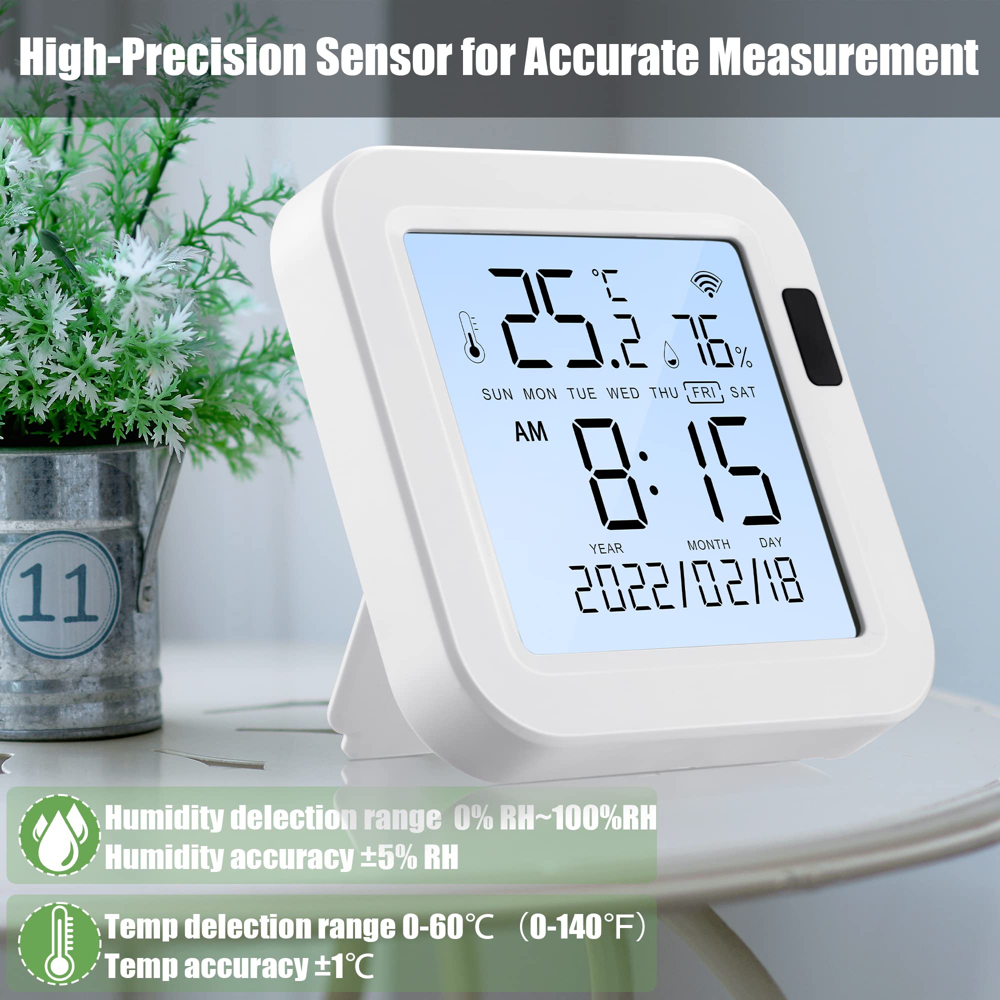 WiFi Room Thermometer Hygrometer Sensor, Temperature Humidity Monitor with Smart Alert 2 Years Free Data Storage Large Back-Light Screen, Compatible with Alexa/Google for Baby Home Garage Greenhouse