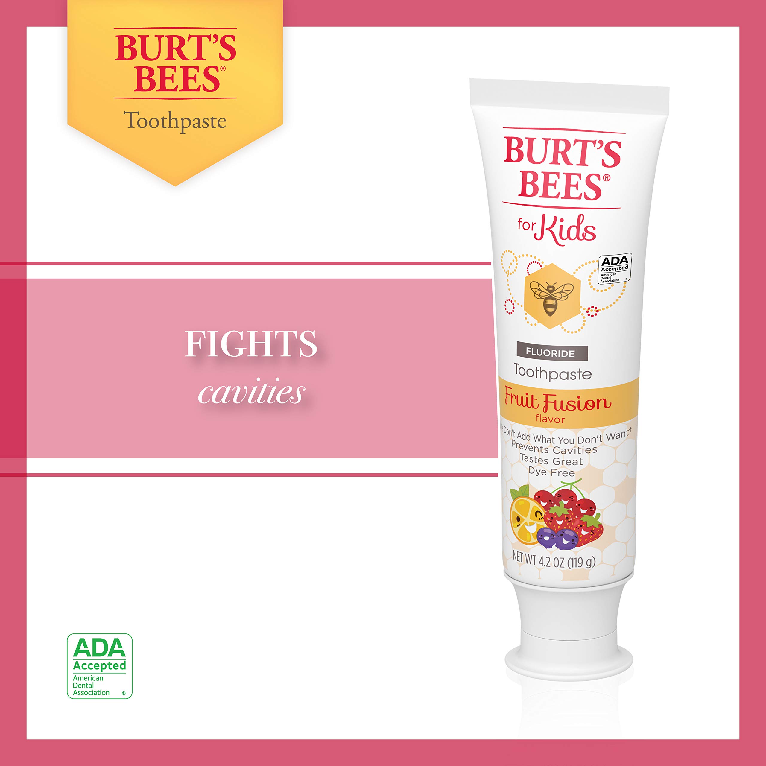 Burt's Bees Kids Toothpaste with Fluoride Fusion Fruit,4.2 Ounce, Pack of 4