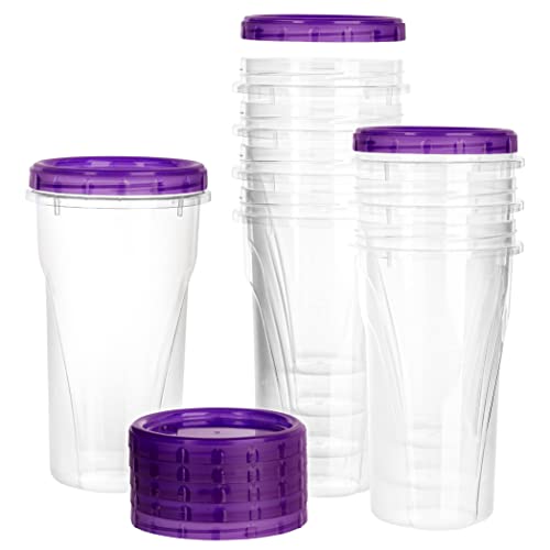 PLASTICPRO 48 Ounce Twist Top Deli Containers Clear bottom With Purple Top Twist on Lids Reusable, Stackable, Food Storage Freezer Container